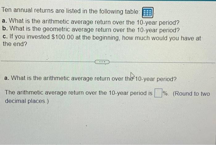 Solved Ten annual returns are listed in the following table: | Chegg.com