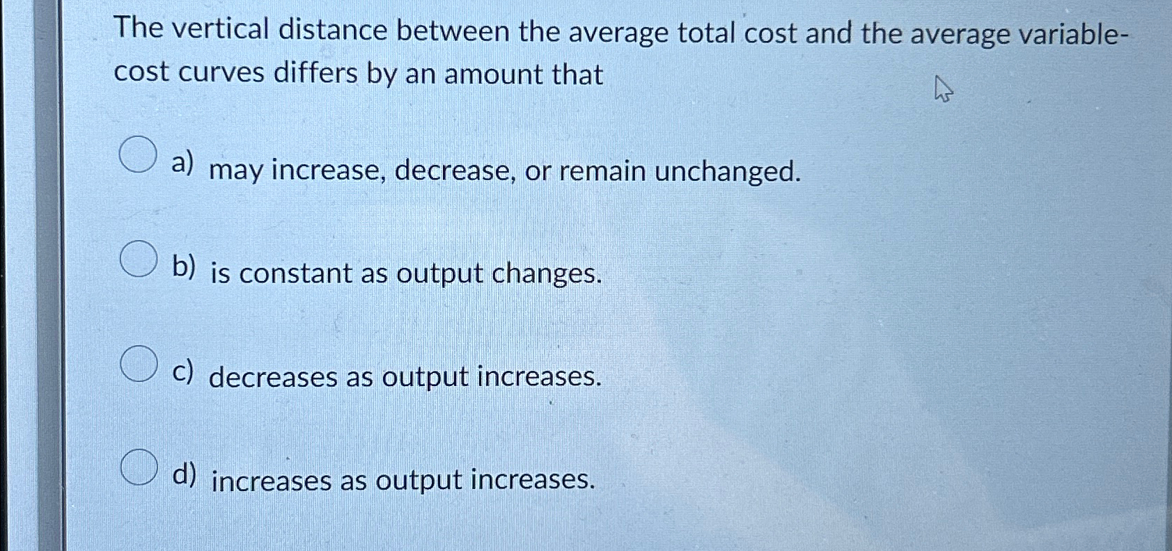 Solved The vertical distance between the average total cost | Chegg.com