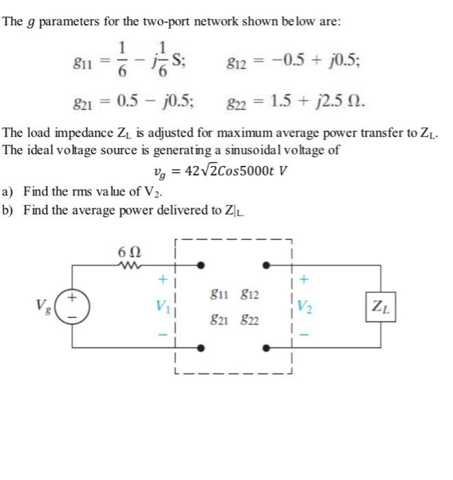 Solved The g parameters for the two-port network shown below | Chegg.com