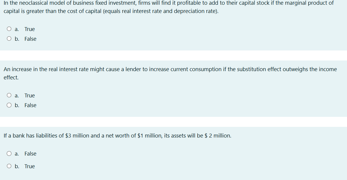 Solved In the neoclassical model of business fixed | Chegg.com