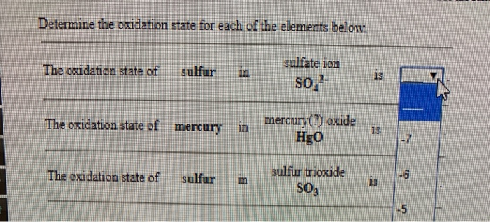 Solved Determine the oxidation state for each of the | Chegg.com