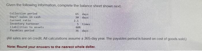 Solved Glven the following information. complete the balance | Chegg.com