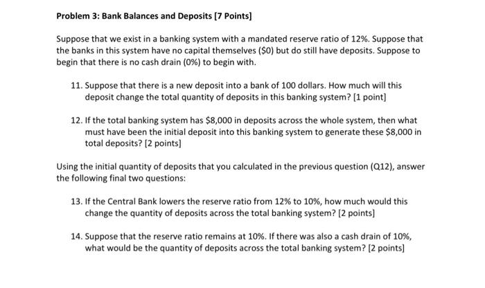 Solved Problem 3: Bank Balances and Deposits [7 Points] | Chegg.com