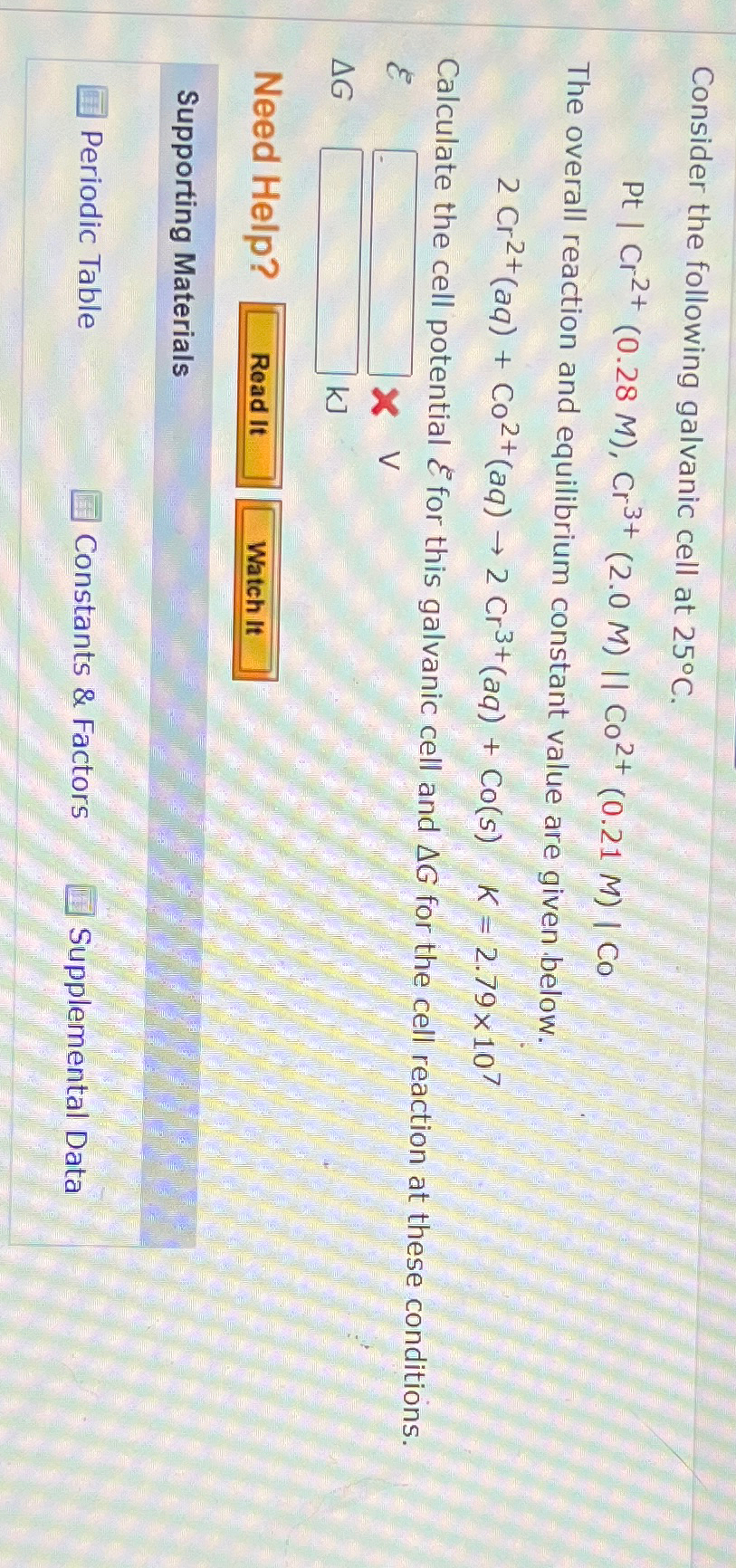 Solved Consider the following galvanic cell at 25°C. | Chegg.com