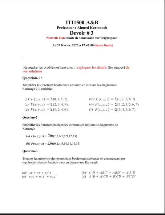 Solved ITI1500-A\&B Professeur : Ahmed Karmouch Devoir \# 3 | Chegg.com