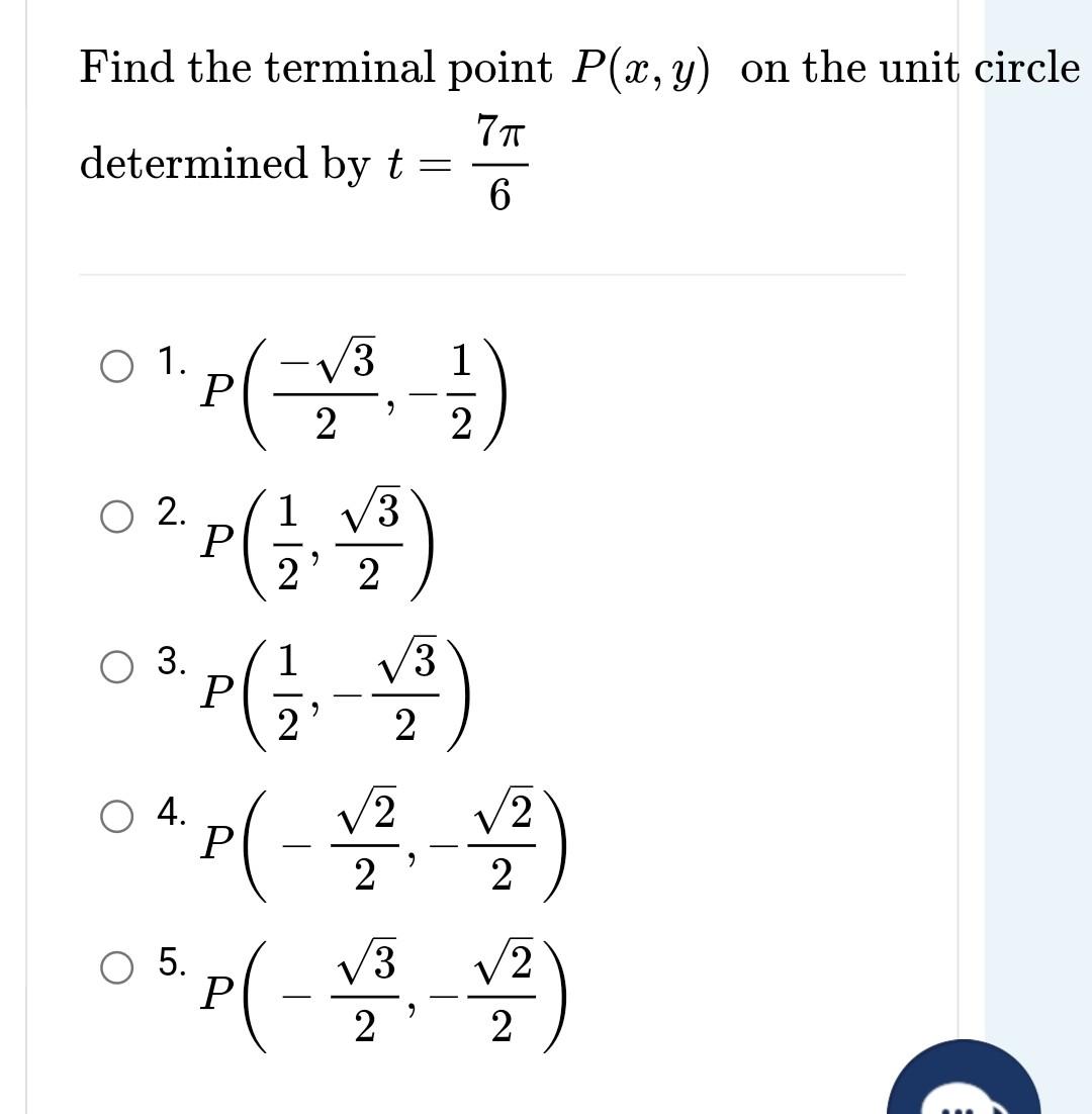 Solved Find the terminal point P(x,y) on the unit circle | Chegg.com