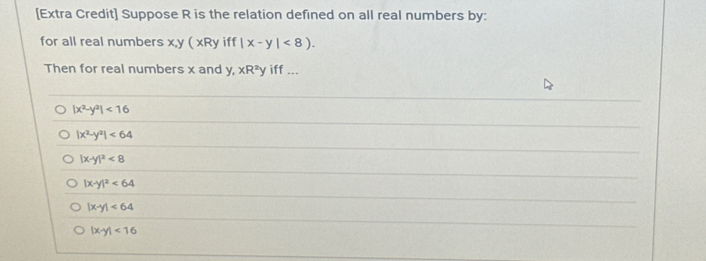 Solved [Extra Credit] ﻿Suppose R ﻿is the relation defined on | Chegg.com
