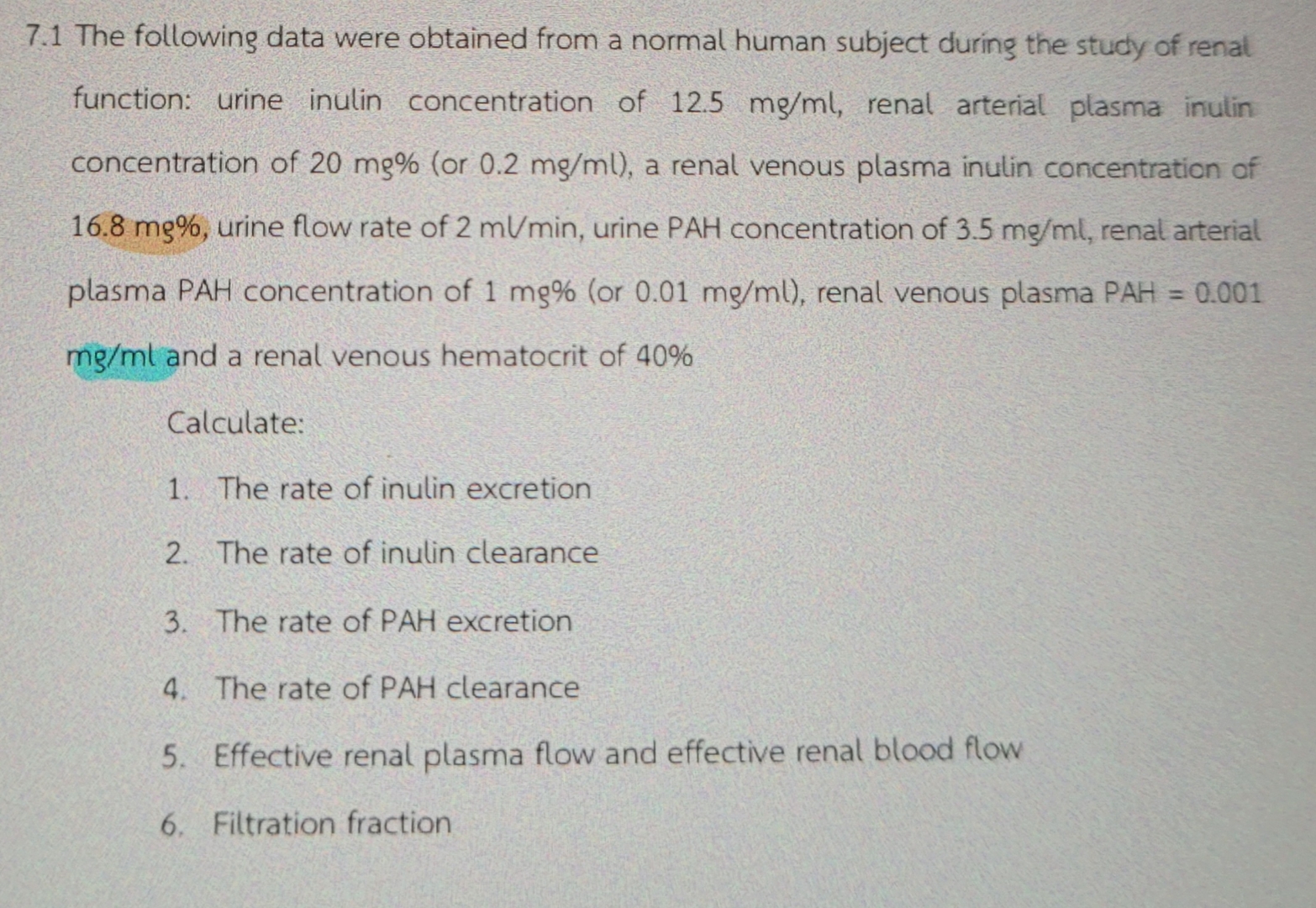 Solved 7.1 ﻿The following data were obtained from a normal | Chegg.com