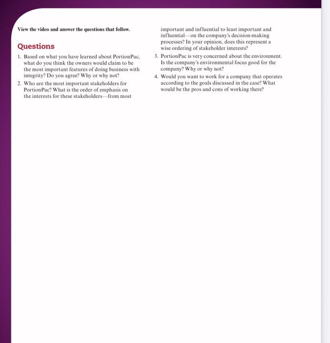 Solved Portion Pac Chemicals was founded on social and | Chegg.com