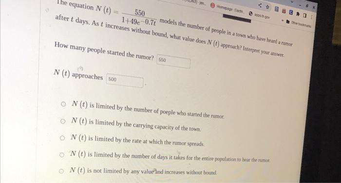 Solved after t days. As 1+49e−0.7t models the number of | Chegg.com