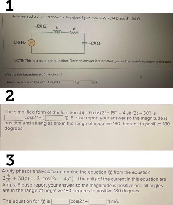 Solved A series audio circuit is shown in the given figure, | Chegg.com