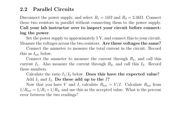 Solved 2.2 Parallel Circuits Disconnect the power supply, | Chegg.com