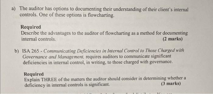 Solved a) The auditor has options to documenting their | Chegg.com