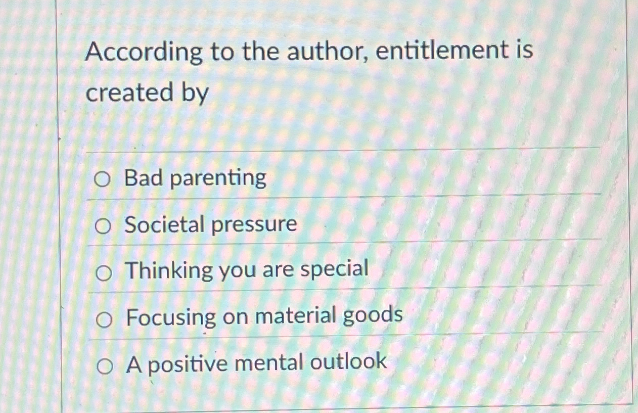 Solved According to the author, entitlement is created byBad | Chegg.com