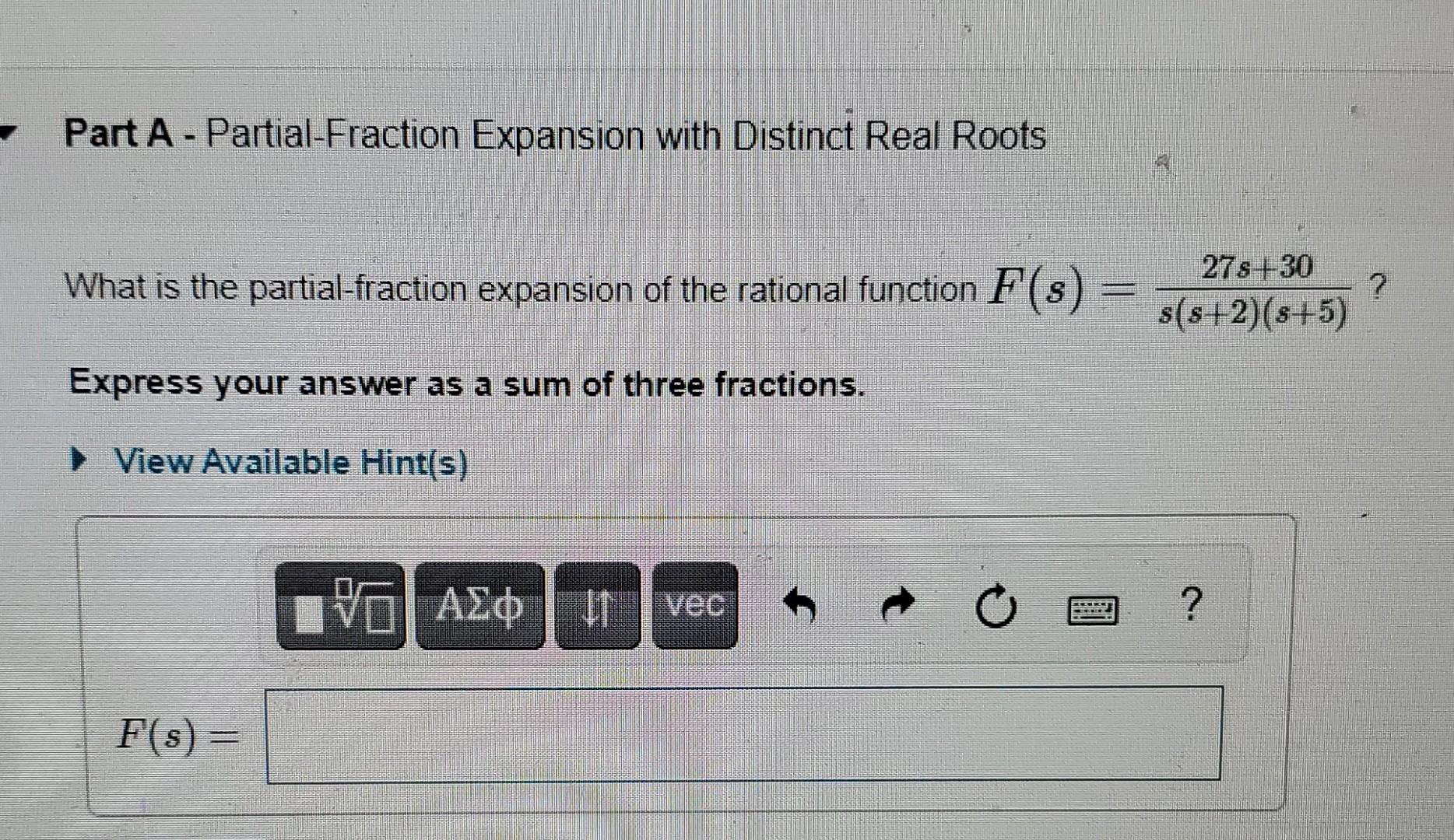 Solved Part A - Partial-Fraction Expansion with Distinct | Chegg.com