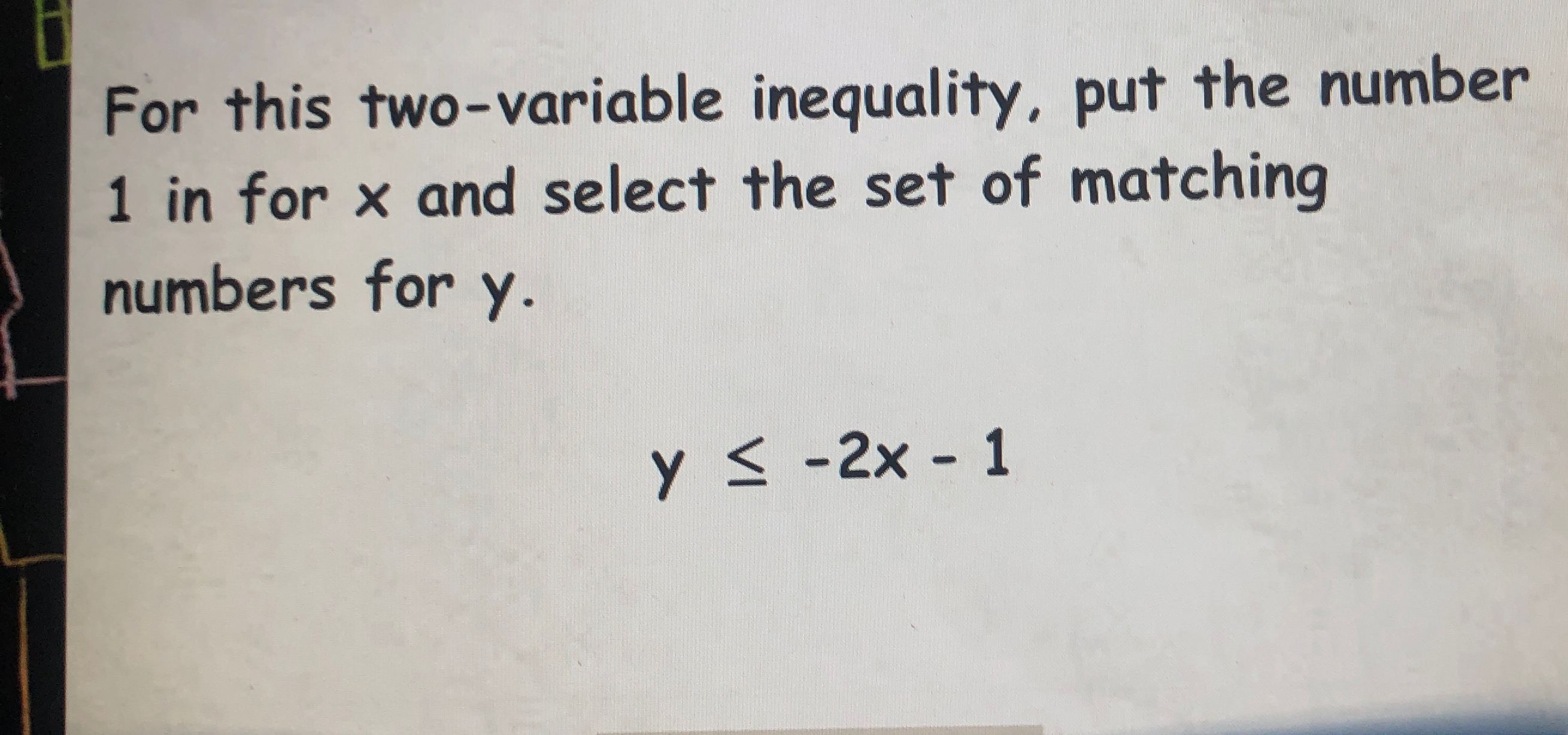 Solved For this two-variable inequality, put the number 1 | Chegg.com