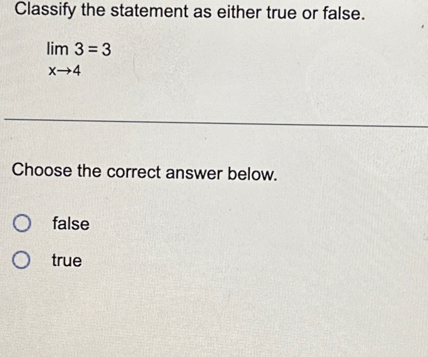 Solved Classify the statement as either true or | Chegg.com