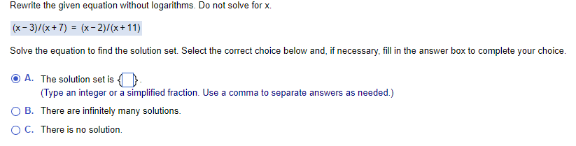 Solved Rewrite the given equation without logarithms. Do not | Chegg.com