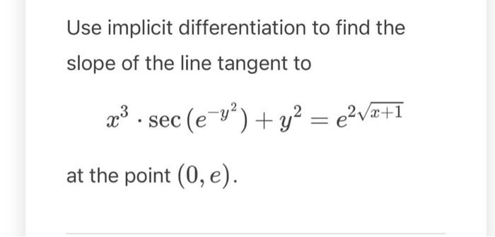 Solved Use implicit differentiation to find the slope of the | Chegg.com