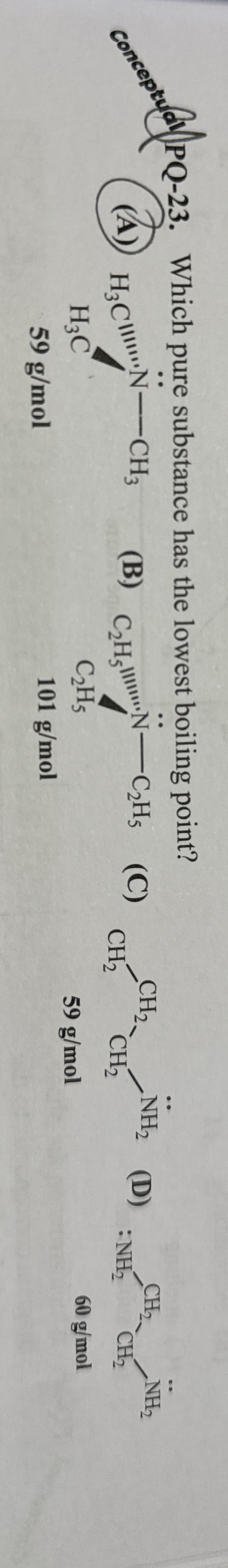 Solved do)PQ-23. ﻿Which pure substance has the lowest | Chegg.com