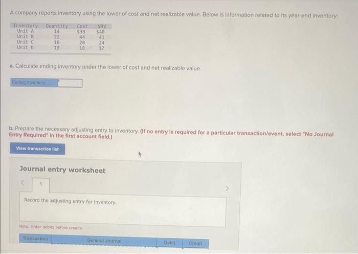 Solved a. calculate ending inventory under the lower of cost | Chegg.com