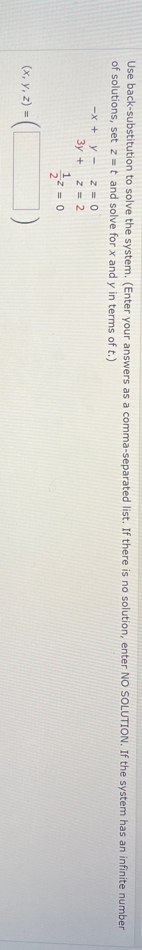 Solved Use back-substitution to solve the system. (Enter | Chegg.com