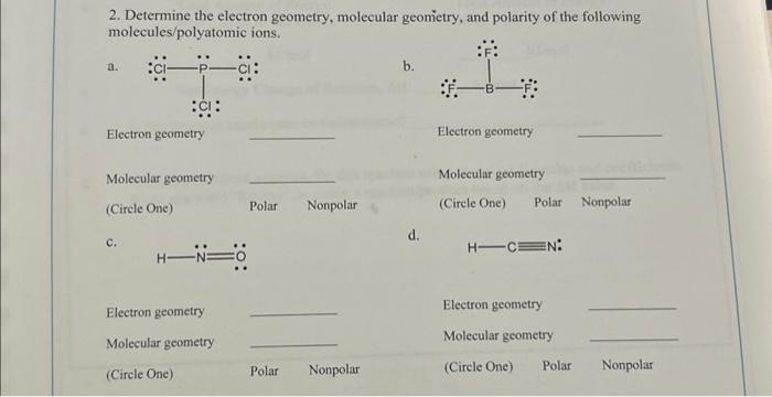 Solved 2 Determine The Electron Geometry Molecular