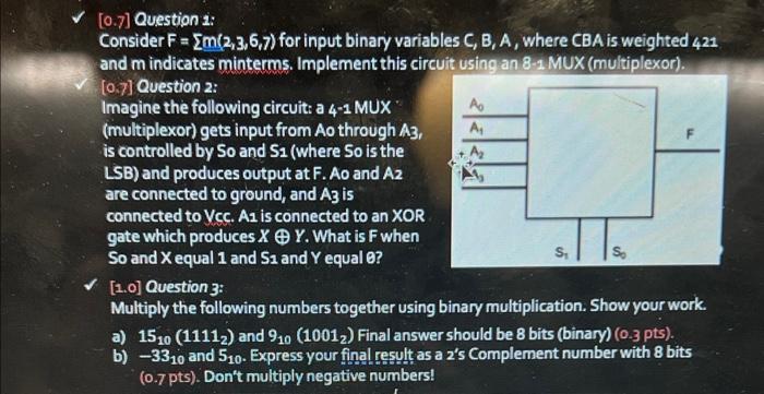 Solved [0.7] Question 1: Consider F=∑m(2,3,6,7) for input | Chegg.com