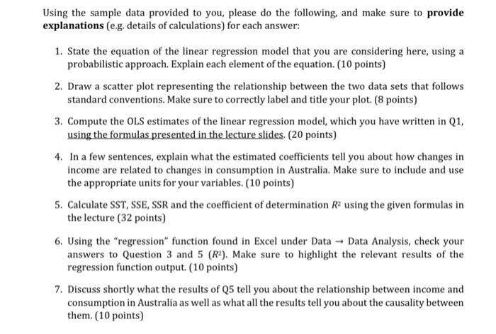Solved Using the sample data provided to you, please do the | Chegg.com