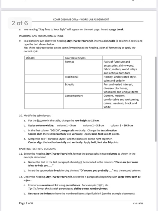 COMP 2010 MS Office - WORD LAB ASSIGNMENT Word Lab | Chegg.com