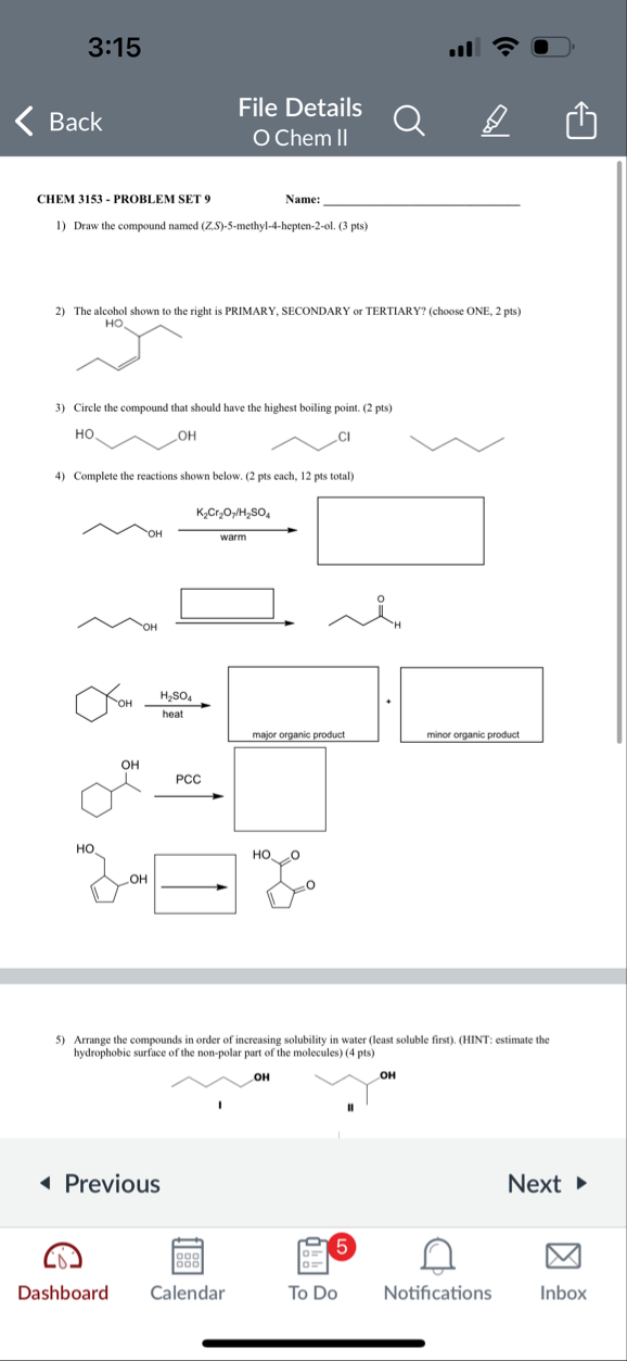 Solved 3:15File DetailsBack0Chem IICHEM 3153 - ﻿PROBLEM SET | Chegg.com