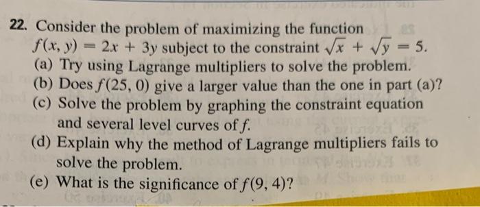 Solved 22. Consider the problem of maximizing the function | Chegg.com