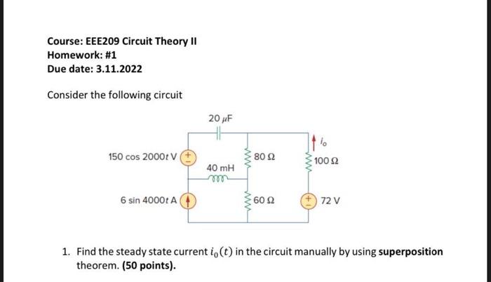 Solved Course: EEE209 Circuit Theory II Homework: \#1 Due | Chegg.com