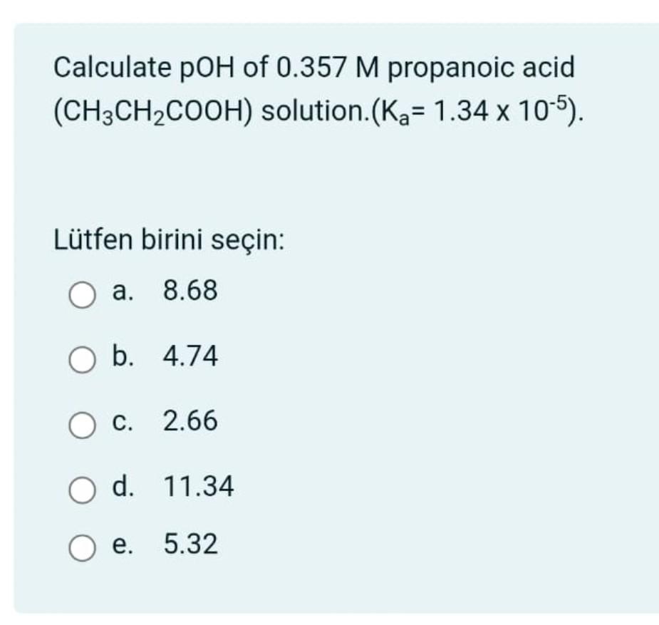 Solved Calculate pol of 0.357 M propanoic acid (CH3CH2COOH) | Chegg.com