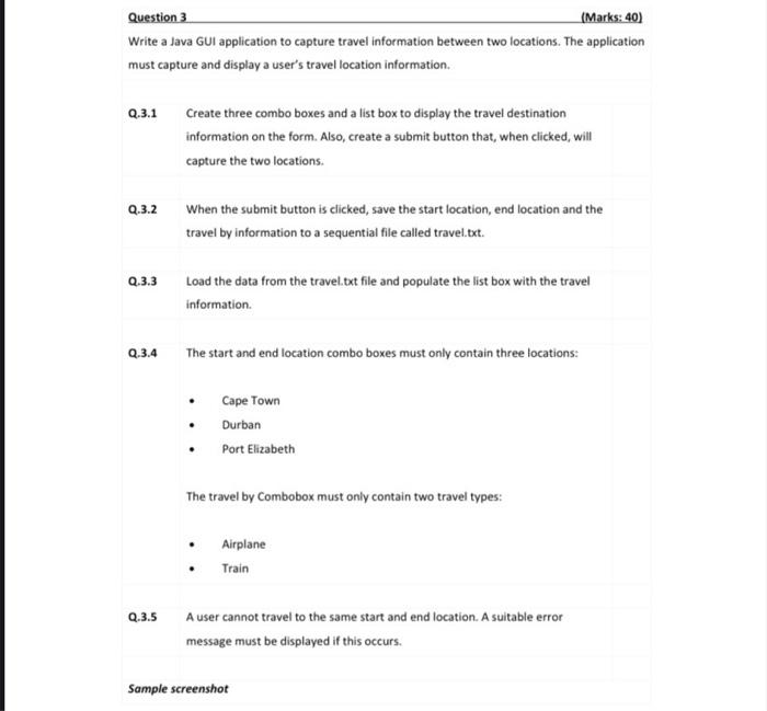Solved Question 3 (Marks: Write a Java GUI application to | Chegg.com