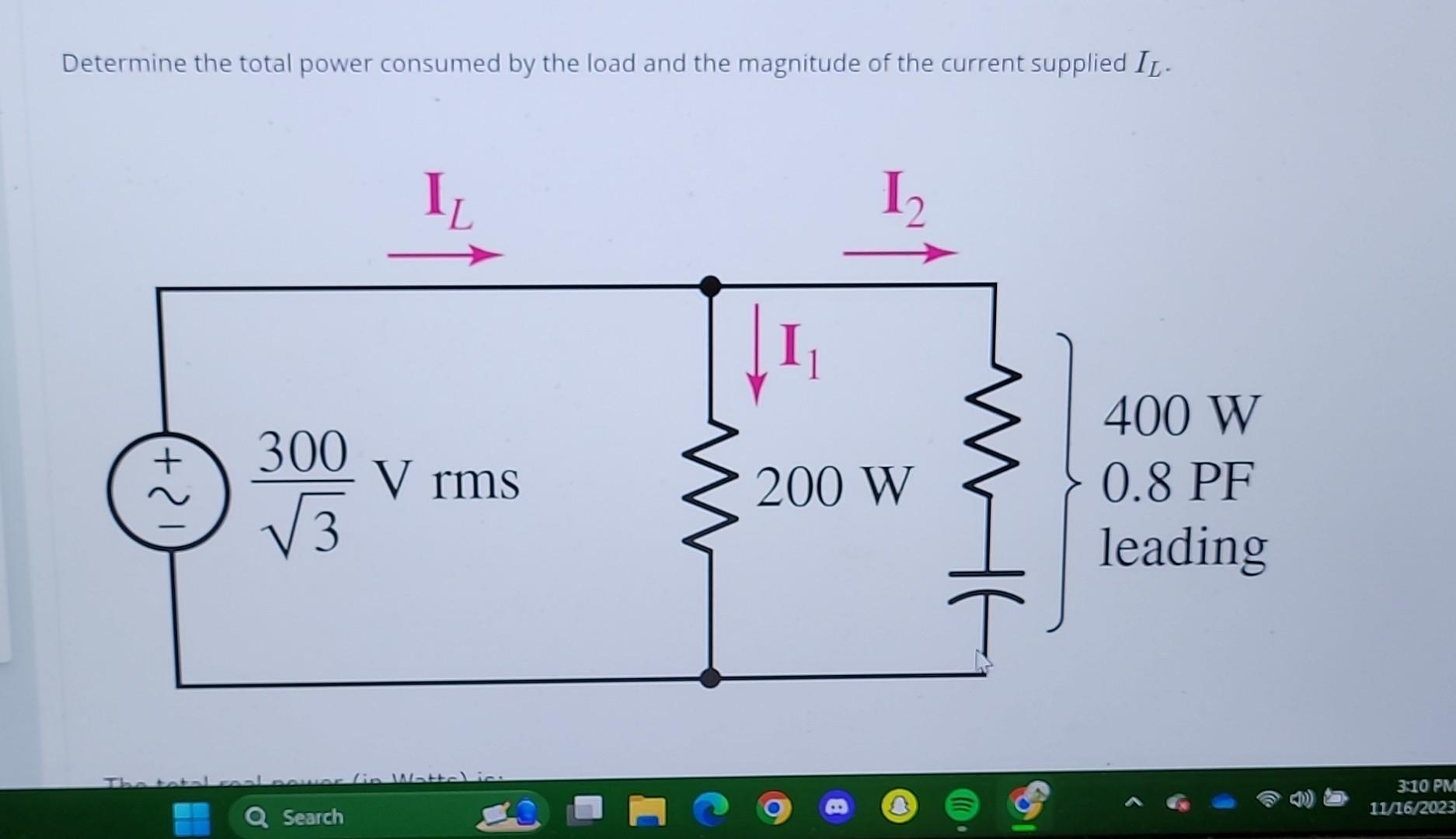 Solved Determine the total power consumed by the load and | Chegg.com