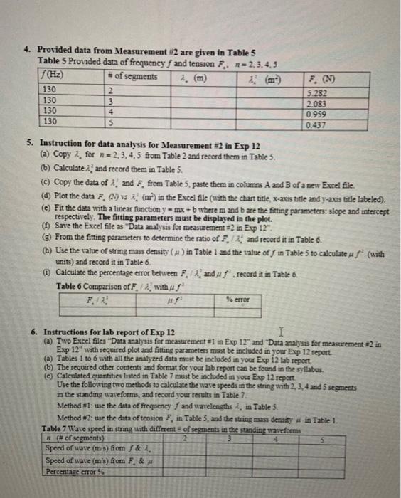 Solved Provided data for Exp 12 and instructions for data | Chegg.com