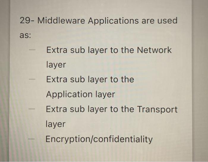 Solved 29- Middleware Applications are used as: Extra sub | Chegg.com