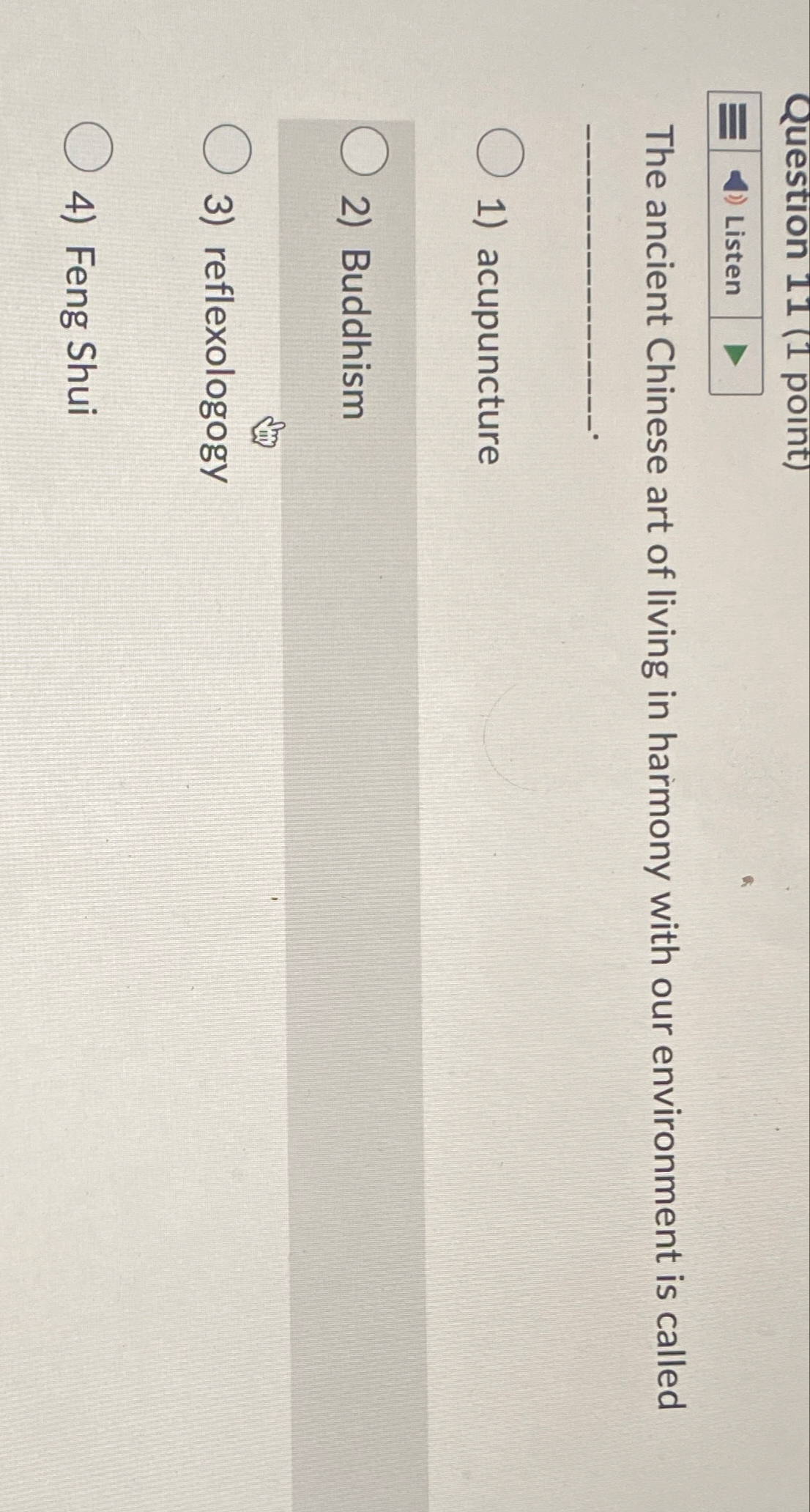Solved Question 11 (1 ﻿point)ListenThe ancient Chinese art | Chegg.com