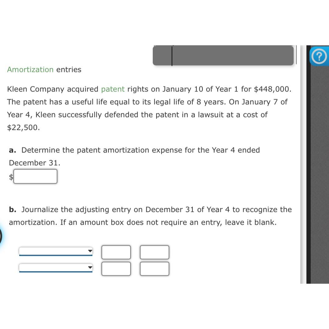 Solved Amortization entriesKleen Company acquired patent | Chegg.com