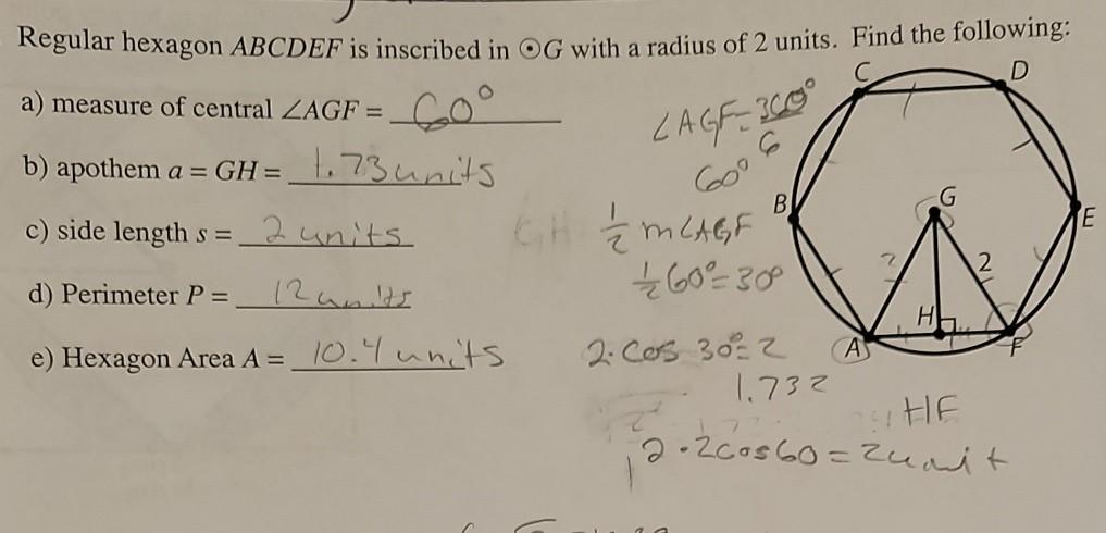 Solved 22. Regular hexagon ABCDEF is inscribed in OG with a | Chegg.com