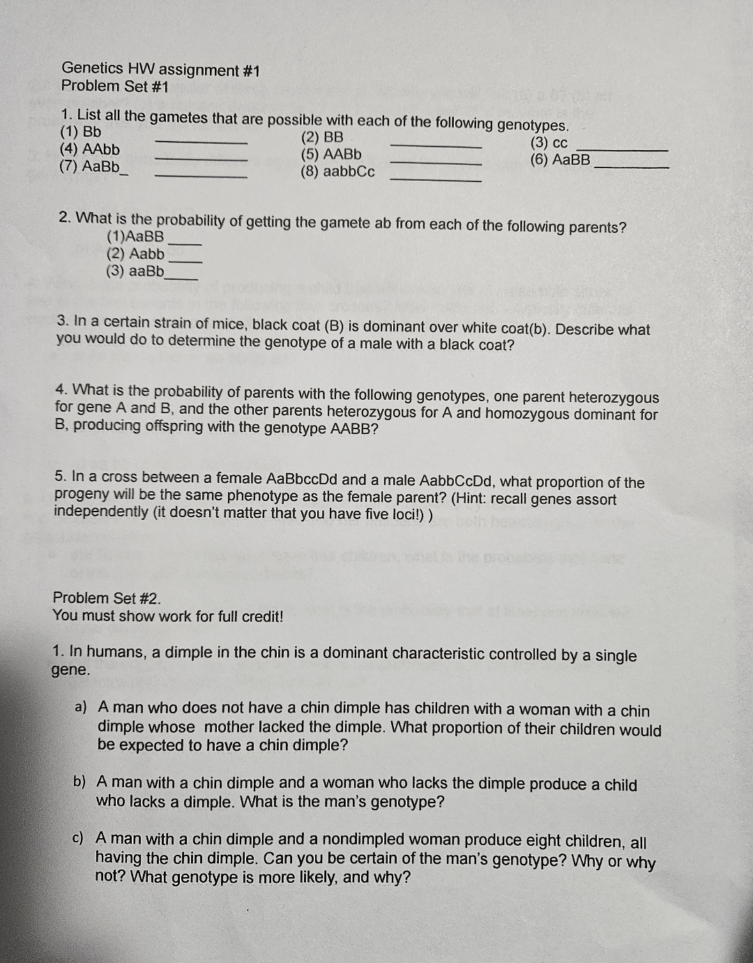 Solved Genetics HW assignment #1Problem Set #1List all the | Chegg.com