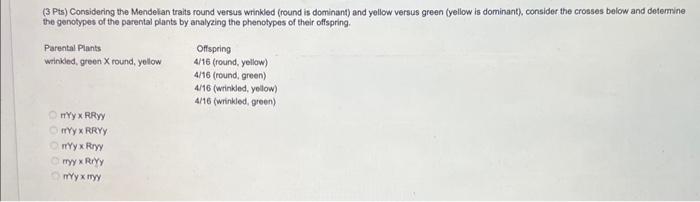 Solved (3 Pts) Considering the Mendelan traits round versus | Chegg.com