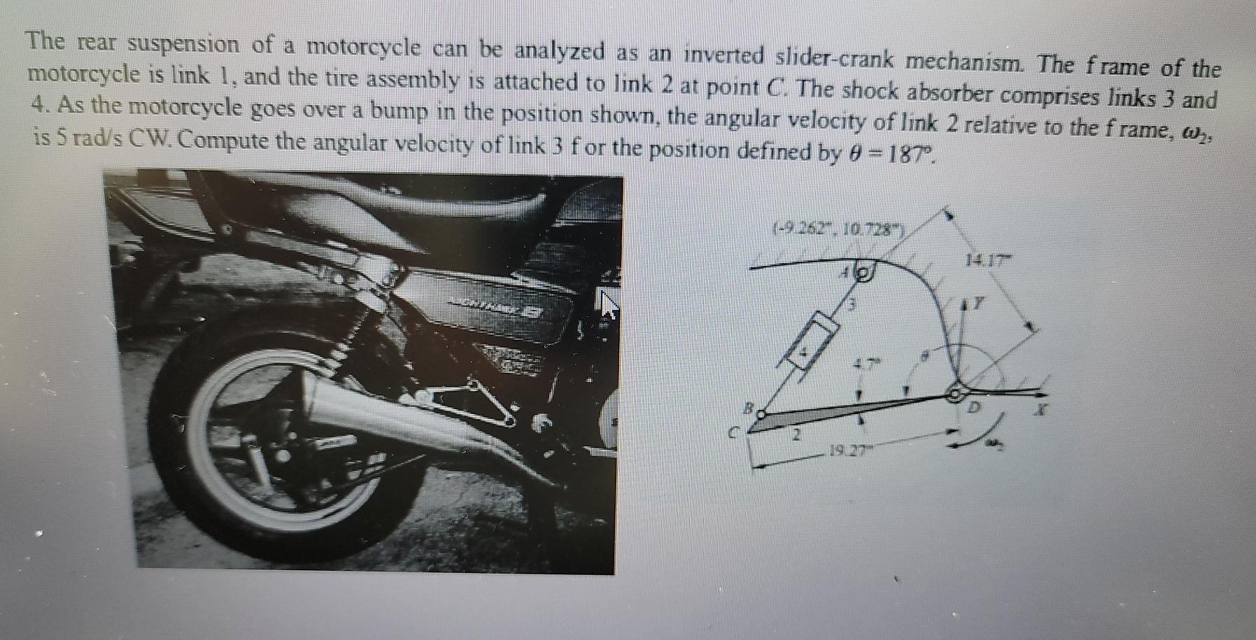 Solved The rear suspension of a motorcycle can be analyzed | Chegg.com