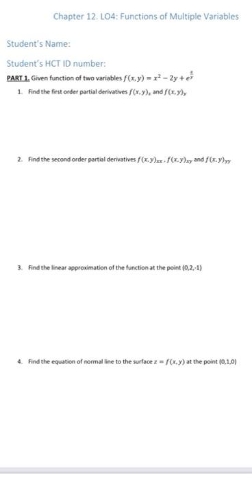 Solved Chapter 12. L04: Functions of Multiple Variables | Chegg.com