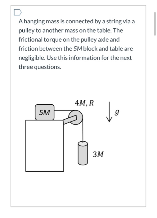 Solved A hanging mass is connected by a string via a pulley | Chegg.com