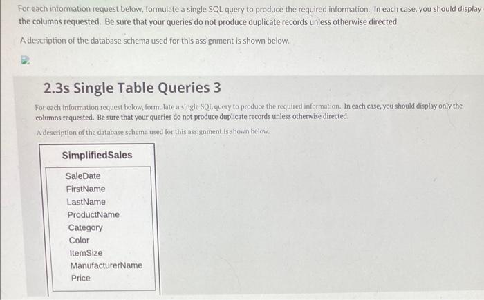 Solved For each information request below, formulate a | Chegg.com