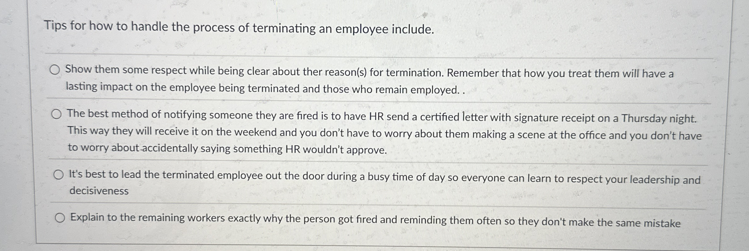 Solved Tips for how to handle the process of terminating an | Chegg.com