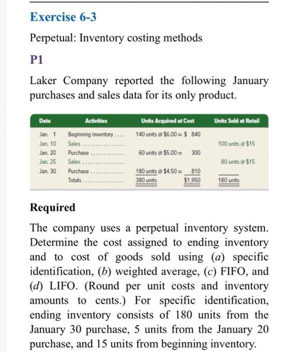 Solved Exercise 6-3 Perpetual: Inventory costing methods P1 | Chegg.com
