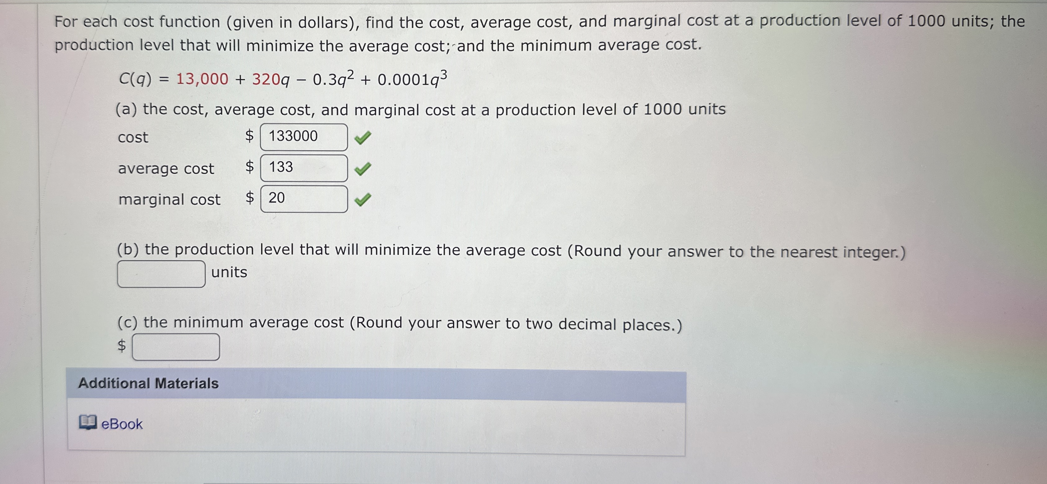 Solved For each cost function (given in dollars), ﻿find the | Chegg.com